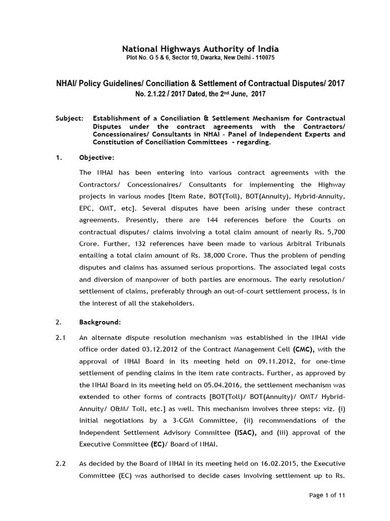 Policy Guidelines Conciliation Settlement Mechanism | PDF
