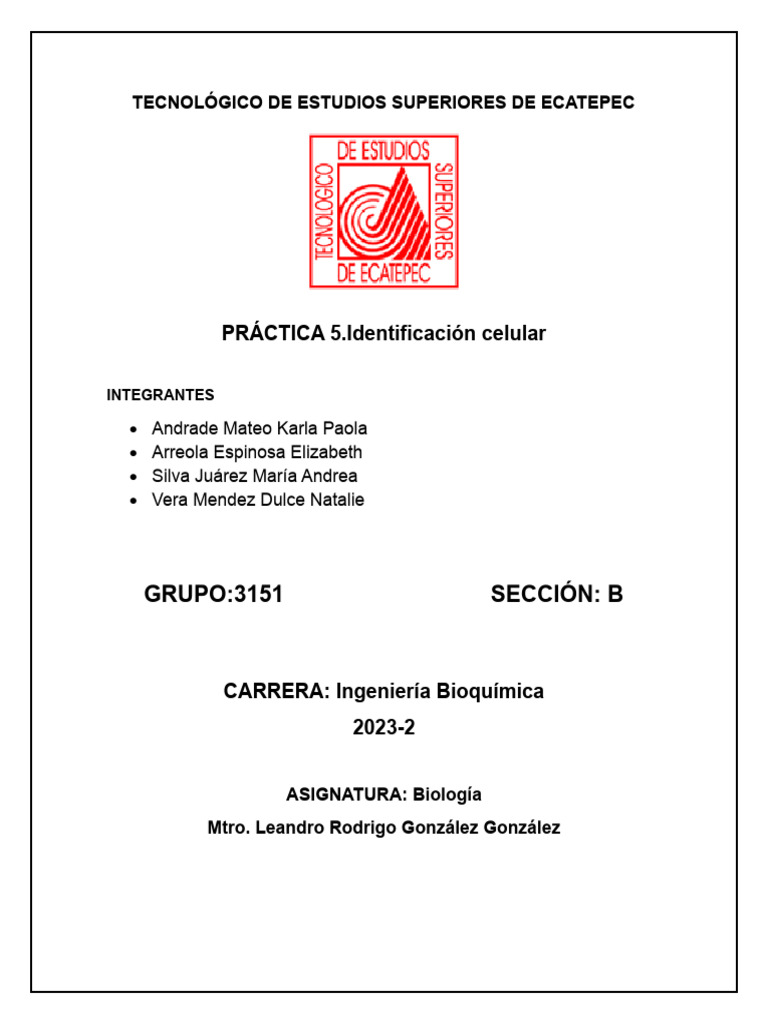 Práctica 5 - Equipo BIOLOGIA | PDF