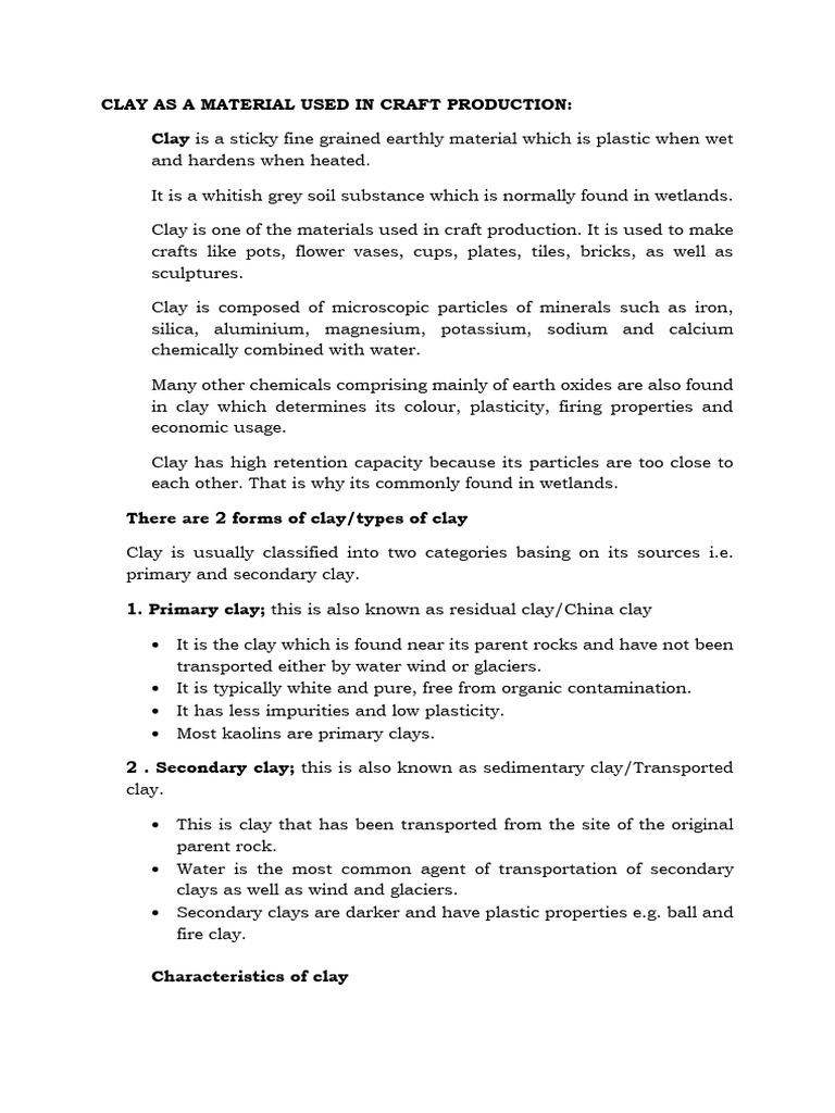 Clay As A Material Used in Craft Production S1 - 1 | PDF | Clay | Pottery
