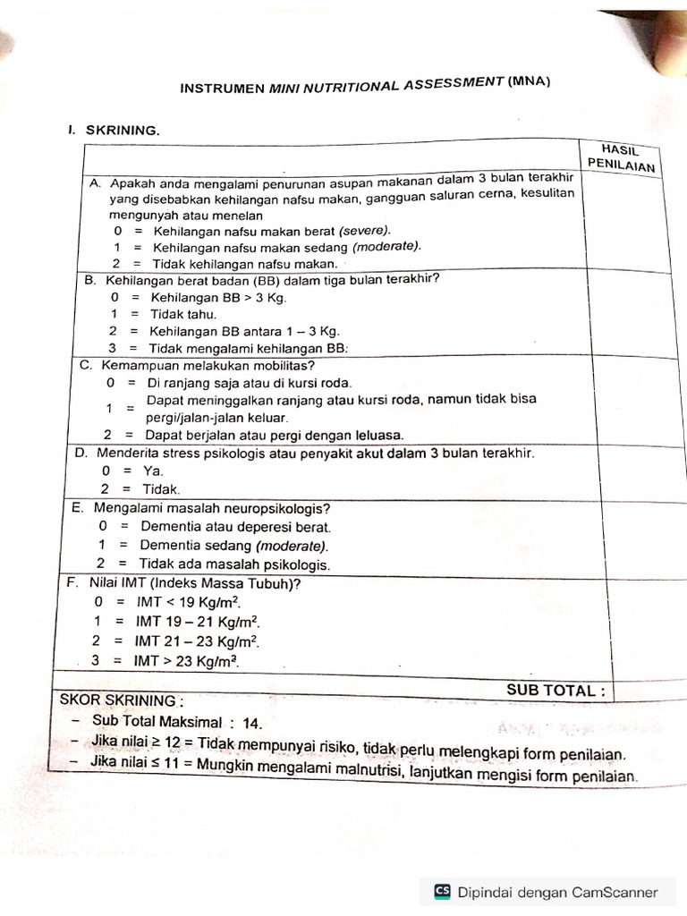 Form Pengkajian Nutrisi Lansia | PDF
