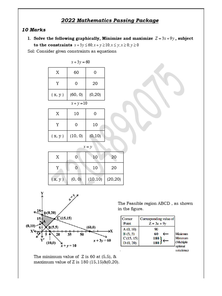 Maths Passing Package 2022 | PDF | System Of Linear Equations ...