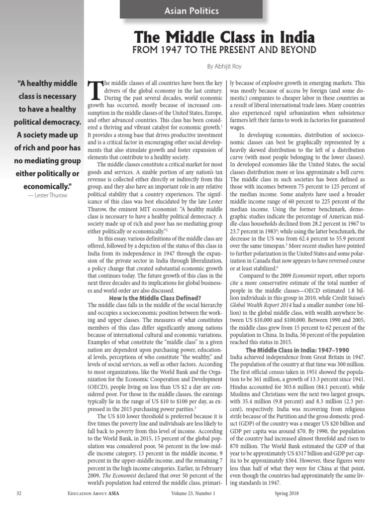 The Middle Class in India From 1947 To The Present and Beyond | PDF ...