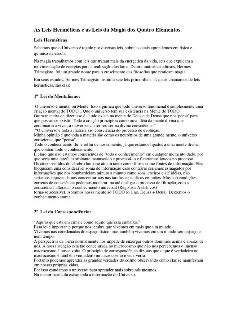 As Leis Herméticas E As Leis Universais Da Magia Pdf