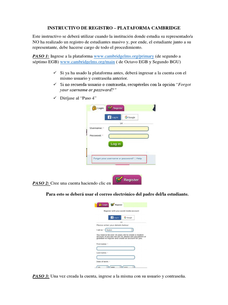 Instructivo Plataforma Cambridge (2) 4721600779538 5191600893476 | PDF