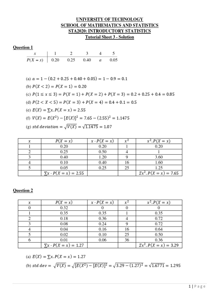 Tutorial Sheet 3 Solution Complete | PDF