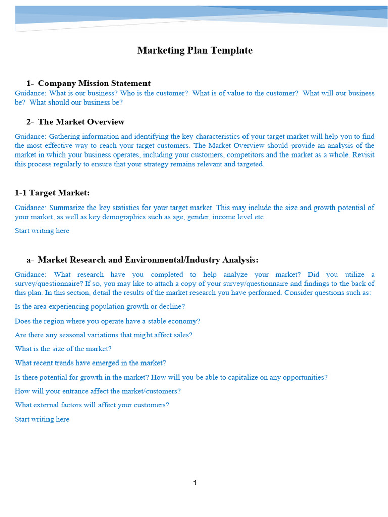 Marketing Paln Template-1 | PDF