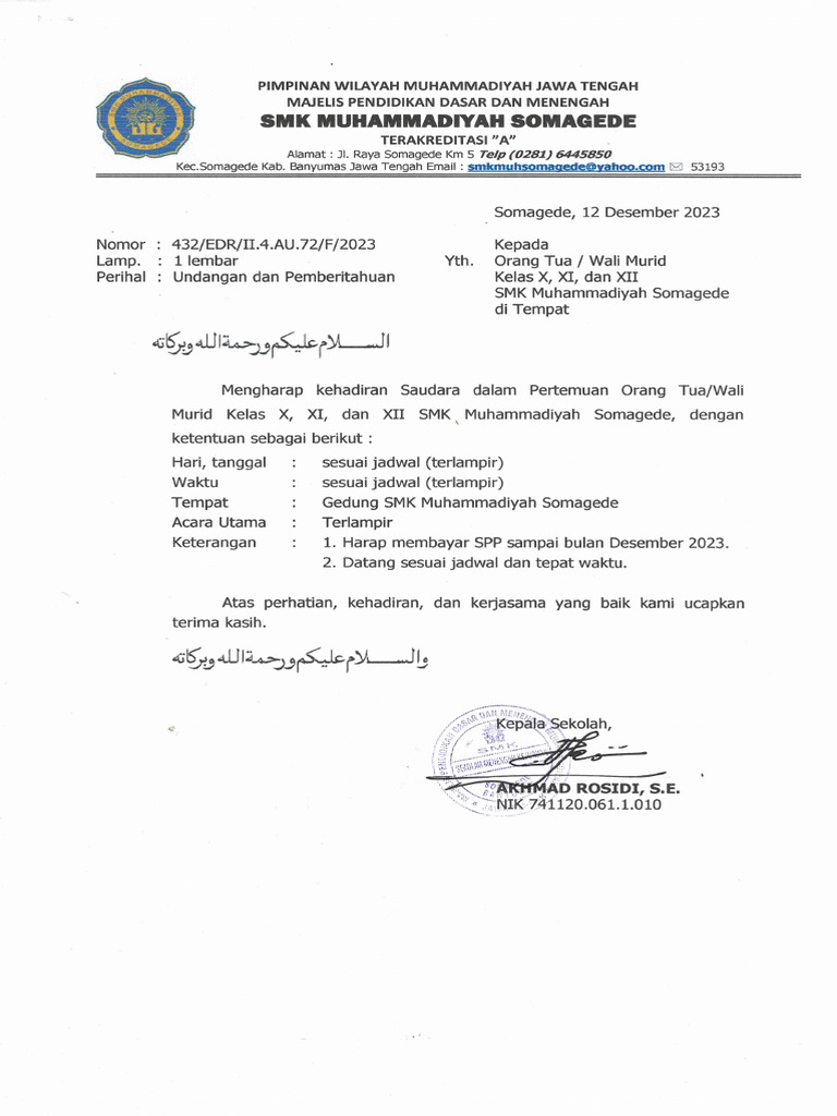 Surat Undangan Pengambilan Rapot2023 - 000027 | PDF