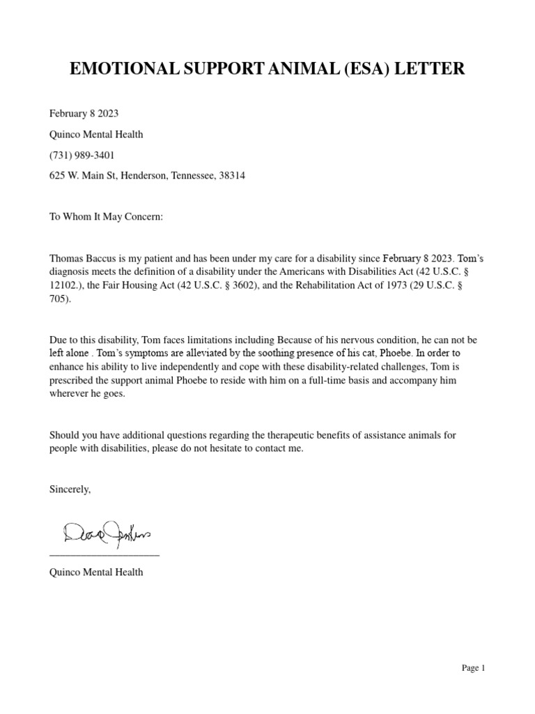 Emotional Support Animal ESA Letter - 2023 - 08 - 11 | PDF