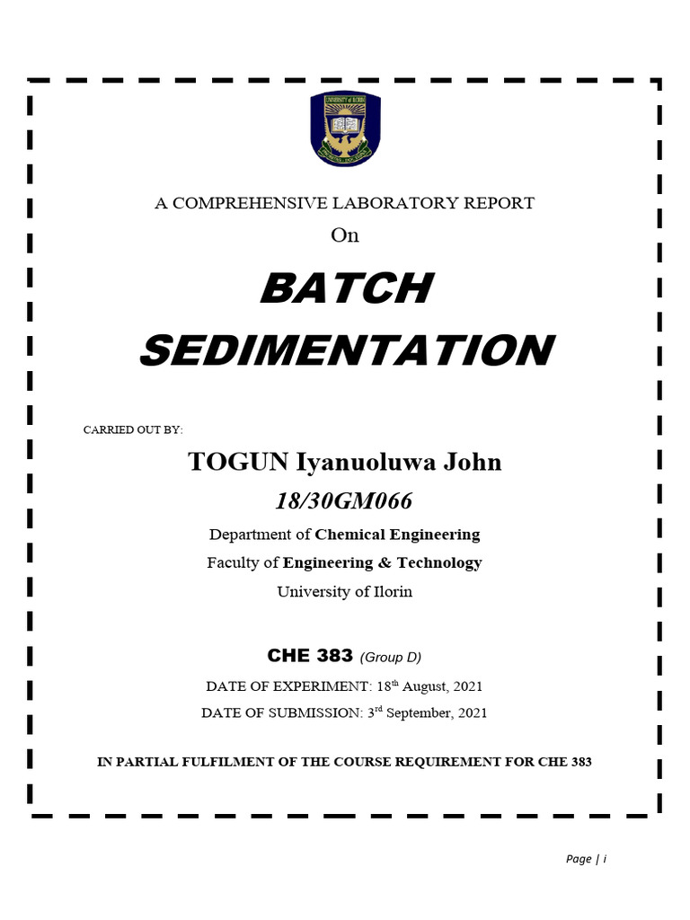 Batch Sedimentation | PDF