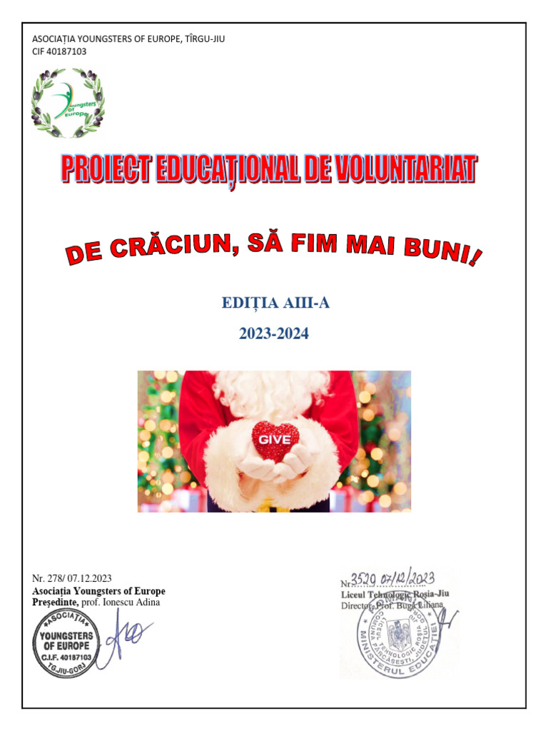 Proiect Educational Voluntariat - de Craciun Sa Fim Mai Buni ! 2023-2024 | PDF