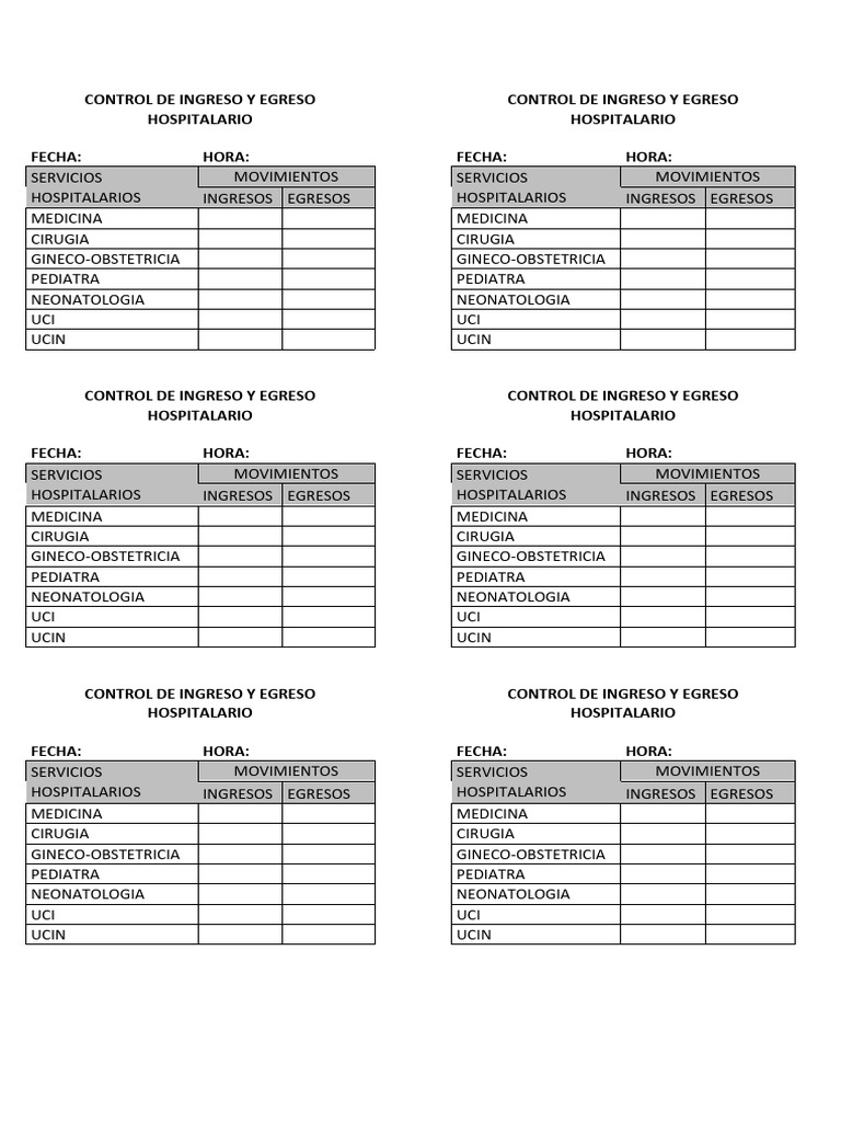 CONTROL DE INGRESO Y EGRESO HOSPITALARIO | PDF
