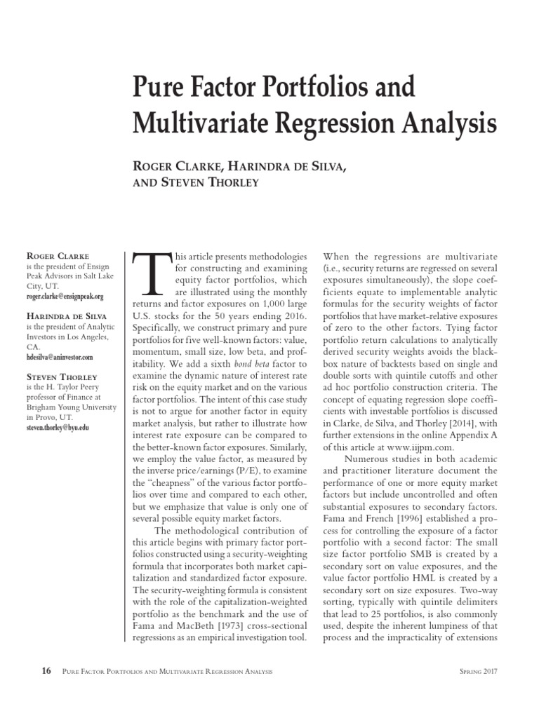 Pure Factor Portfolios and Multivariate Regression Analysis: R C, H S ...