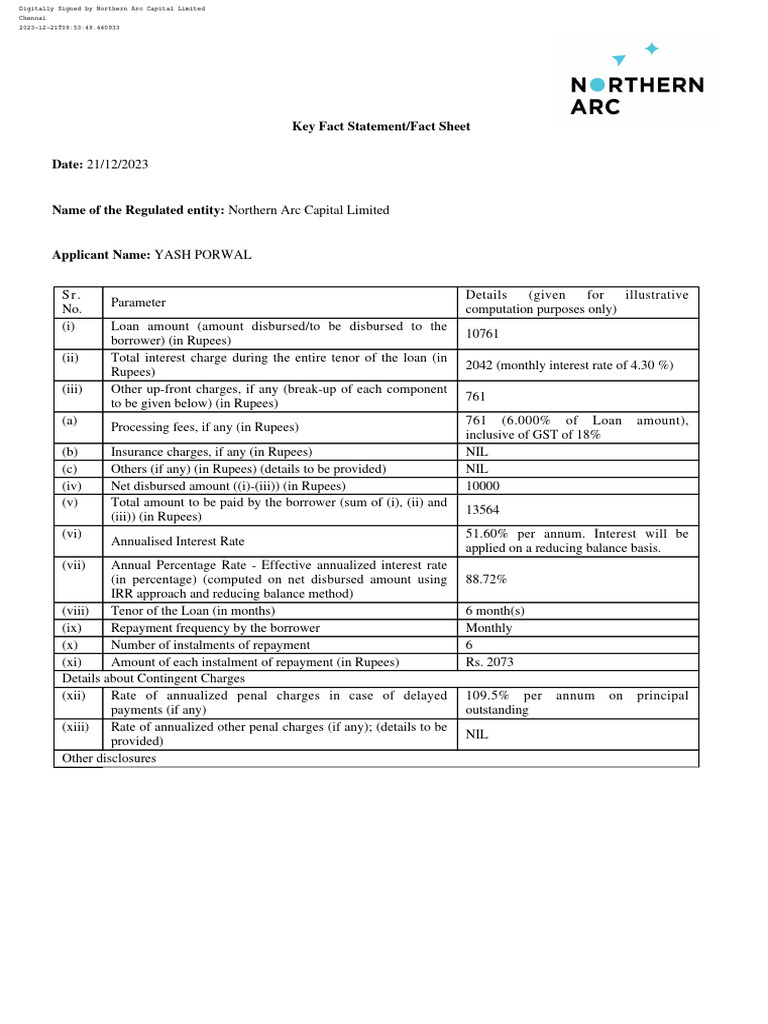 KEY_FACT_STATEMENT | PDF | Loans | Interest