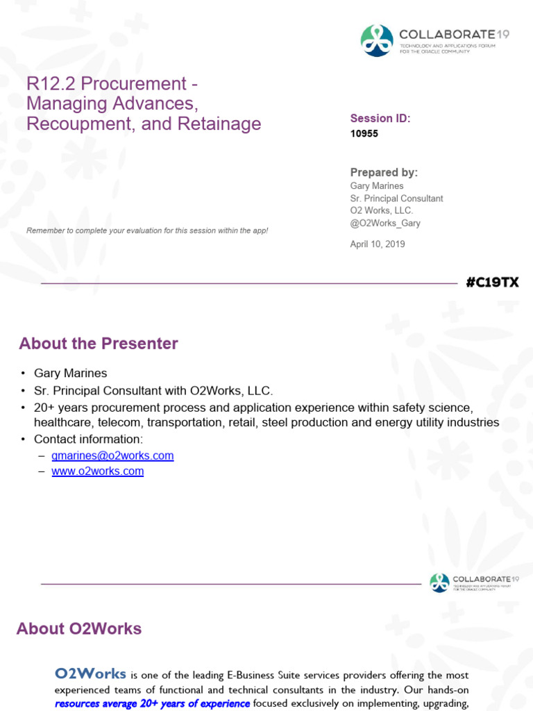 R12 - 2 Procurement Managing Advances Recoupment and Retainage - PPT ...