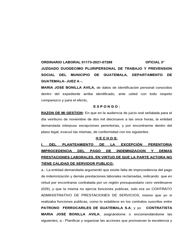 Ordinario Laboral 01173-2021-07288 Oficial 3° Juzgado Duodecimo ...