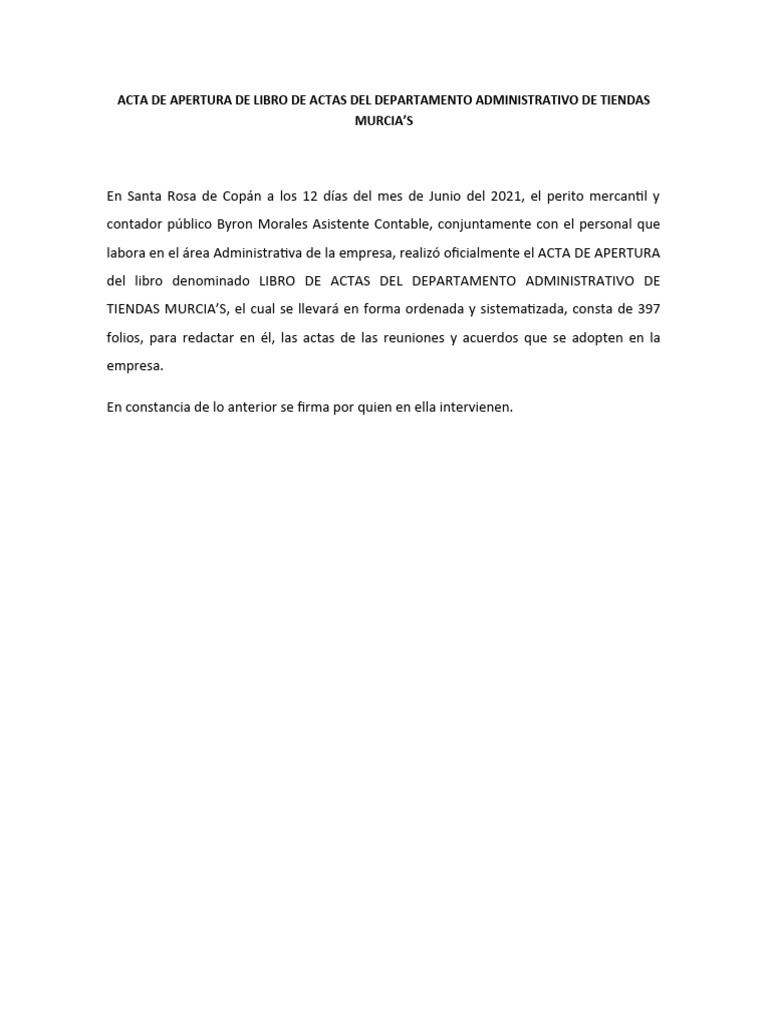 Acta de Apertura Libro de Actas | PDF