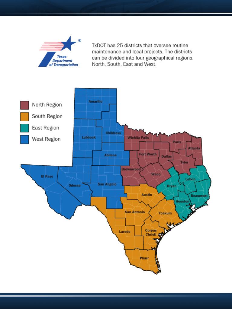 TxDOT Districts by Texas Regions | PDF | Texas