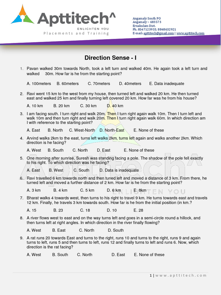 Direction Sense Aptitude | PDF