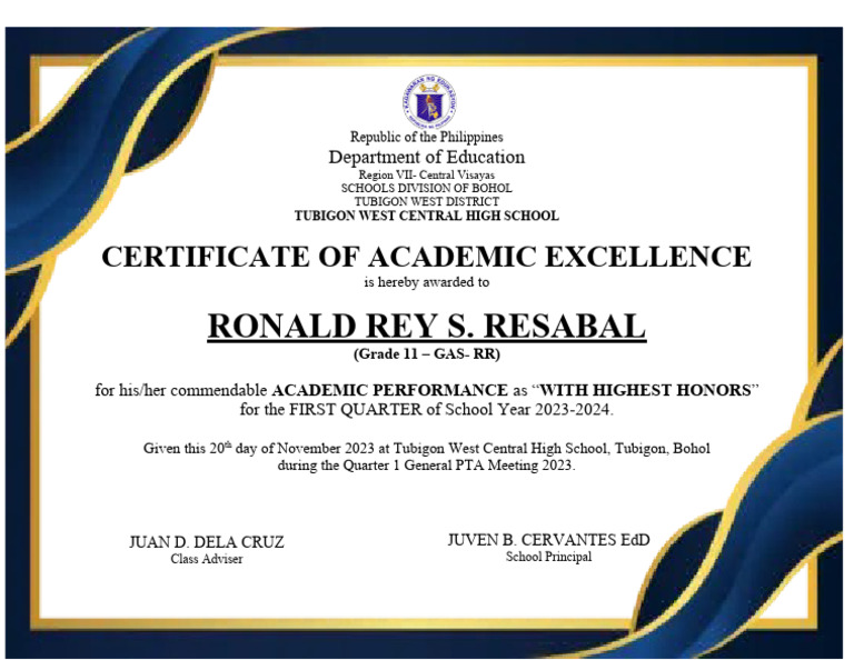 Certificates (Academic Excellence Award) | PDF