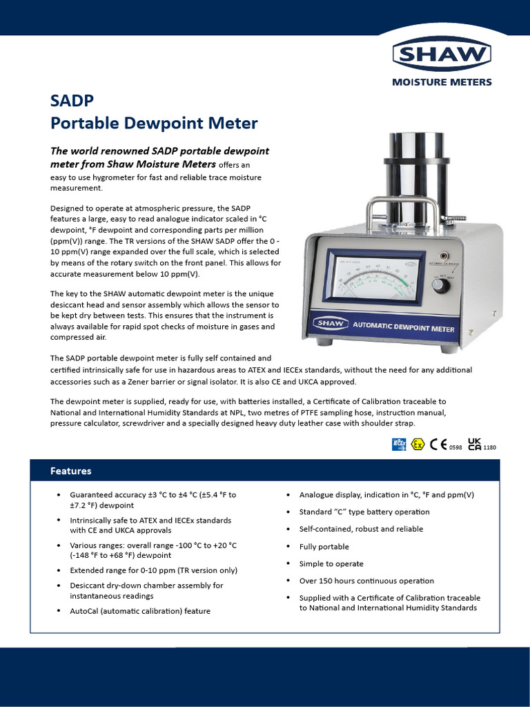 Shaw Automatic Dew Point Meter SADP | PDF | Calibration | Humidity