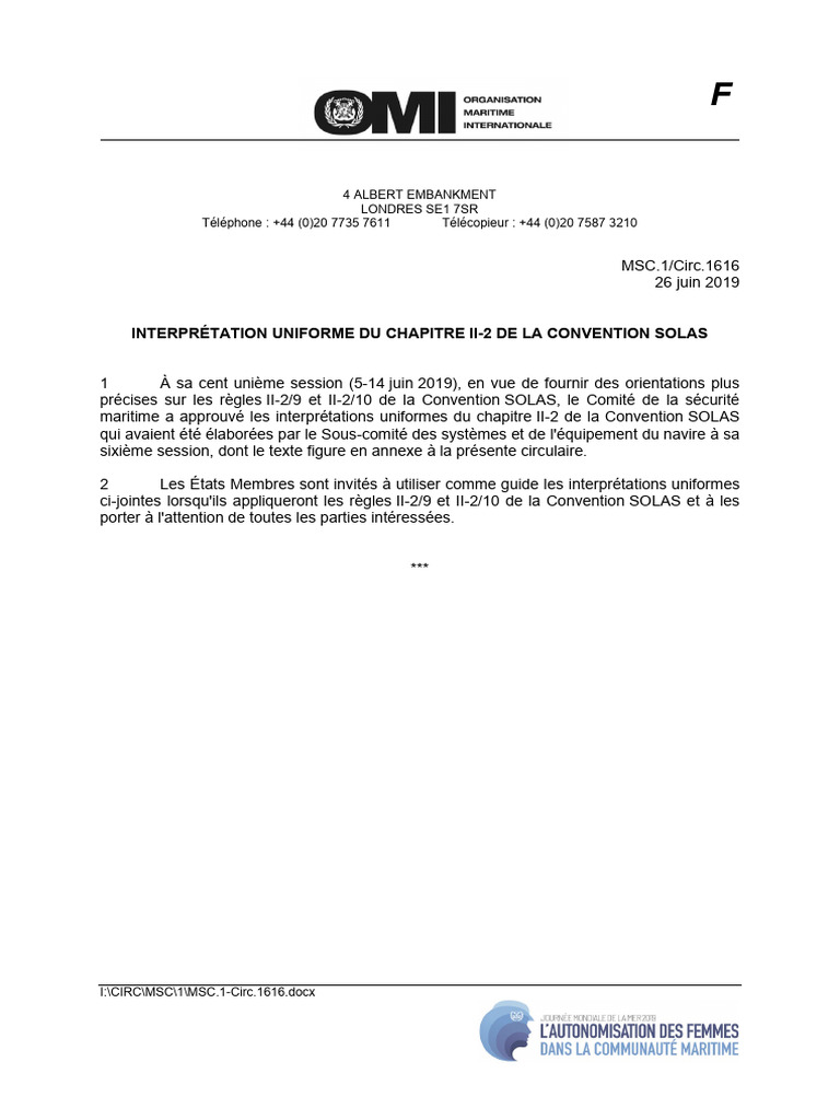 MSC.1-Circ.1616 - Interprétation Uniforme Du Chapitre Ii-2 de La Convention Solas (Secrétariat ...