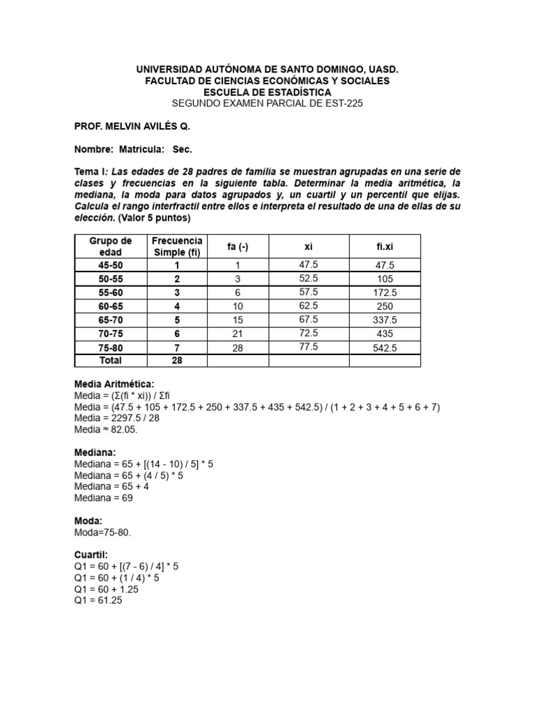 2do Parcial Estadística Descrip para Psi UASD | PDF | Mediana | Análisis