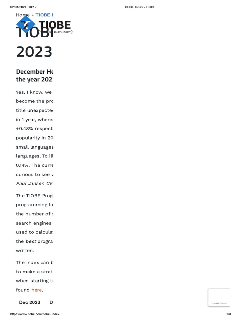 TIOBE Index - TIOBE | PDF | Programming Paradigms | Software Engineering