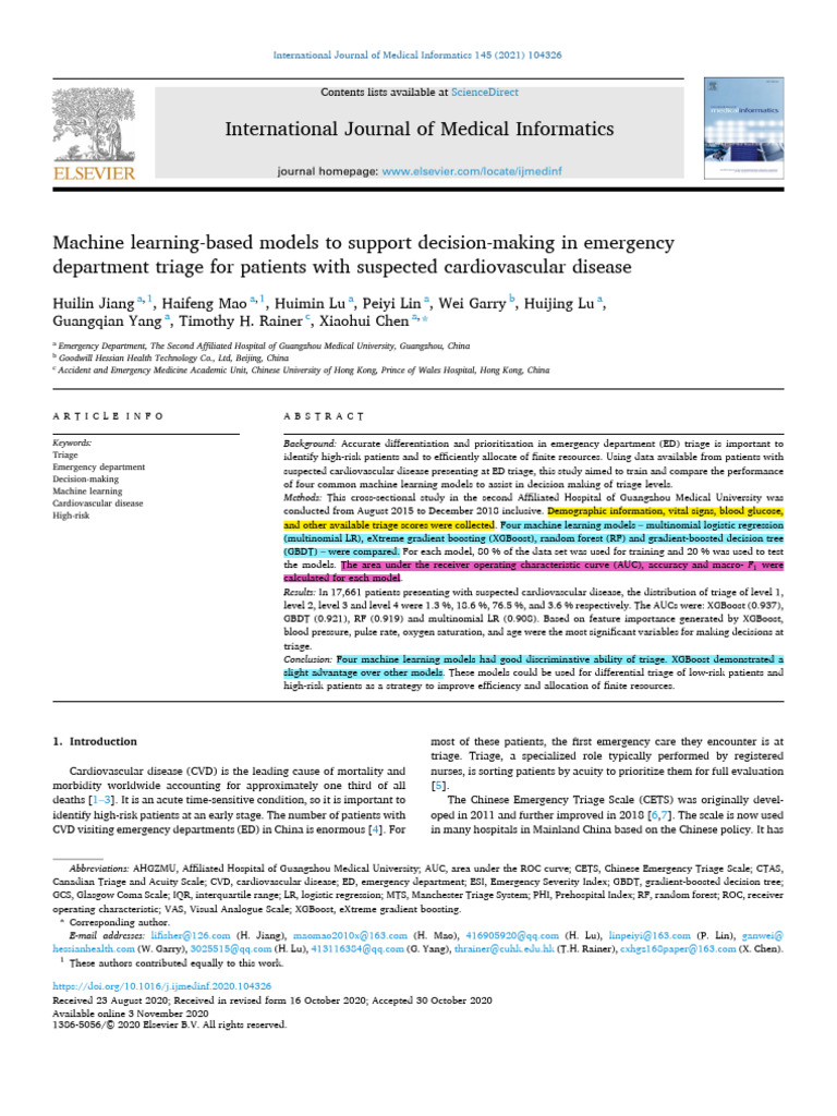 Machine Learning Based Models To Support Decision Maki 2021 International Jo Pdf 
