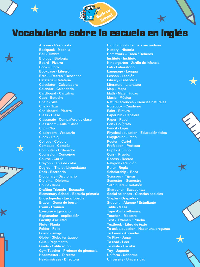 Vocabulario Sobre La Escuela En Ingles Pdf