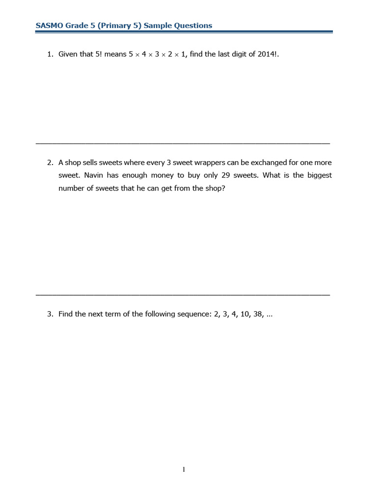 SASMO Grade 5 Sample Questions | PDF