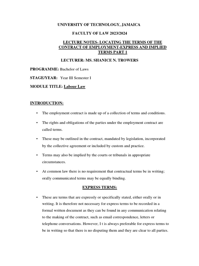 Unit 2-Labour Law-Terms Part 1-Updated | PDF | Law
