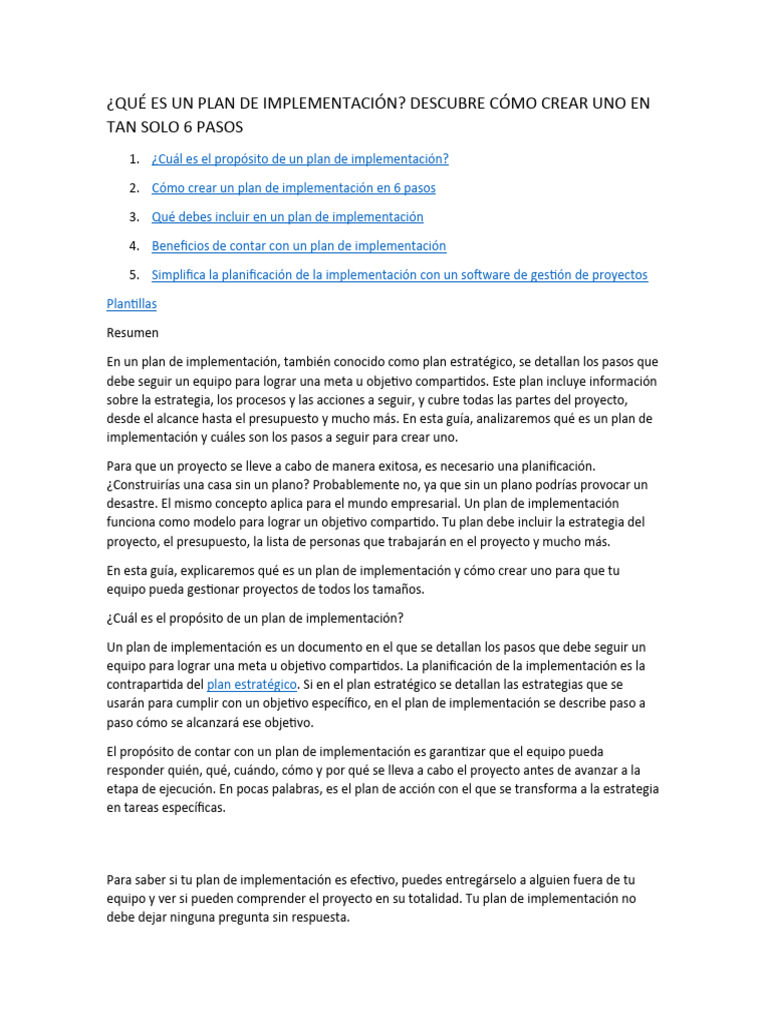 Cómo crear un plan de implementación | PDF | Planificación estratégica ...