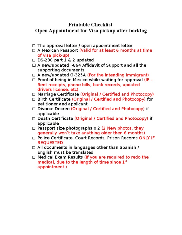 Mexico Visa Pickup Requirements Checklist | PDF