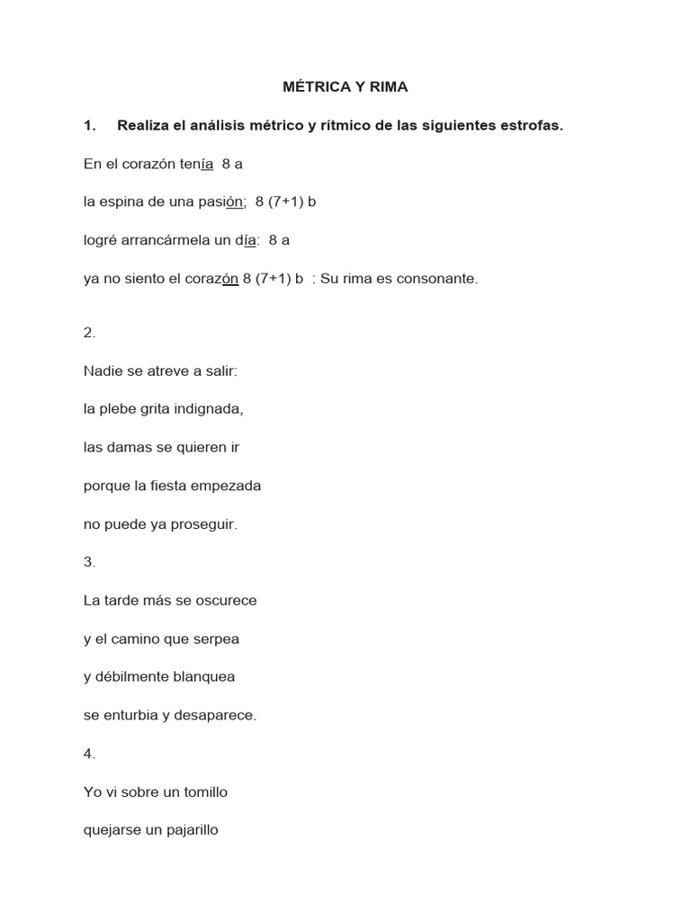 Fe 28336ja - Métrica y Rima. Ejercicio | PDF