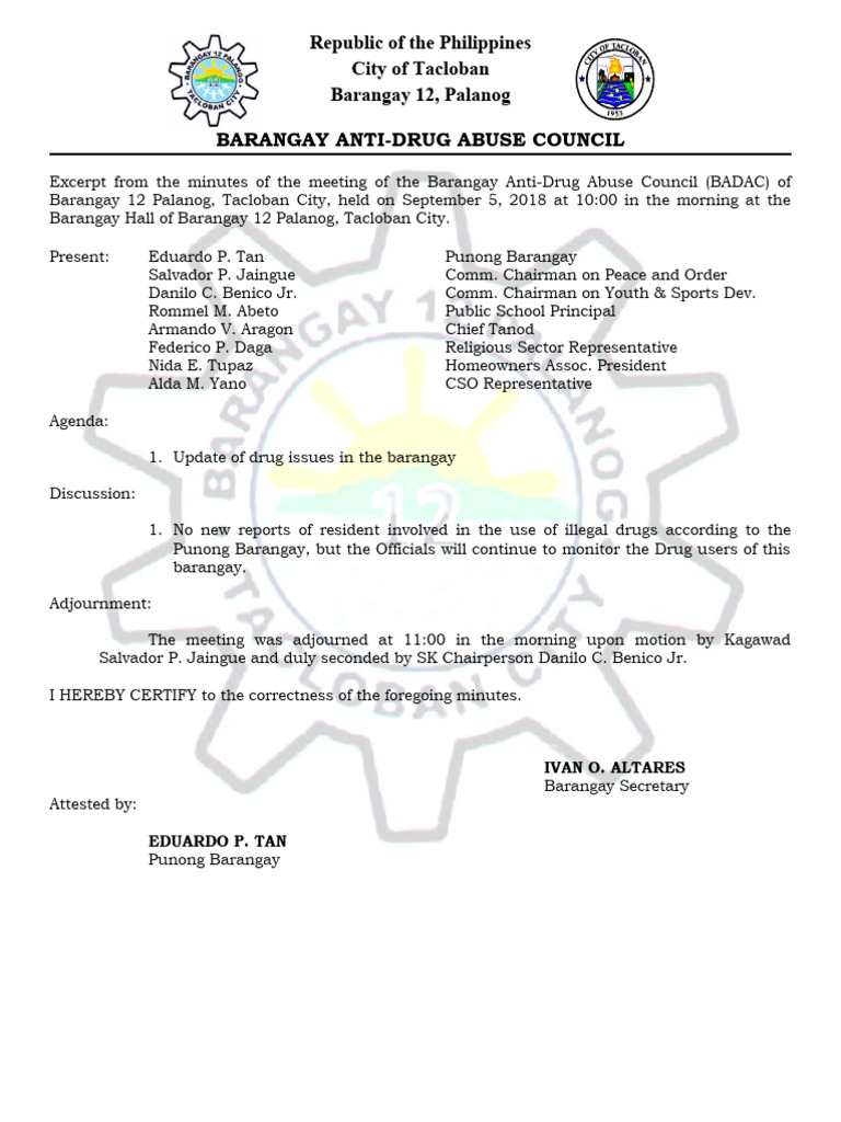 BADAC Meeting Minutes - Sept 2018 | PDF