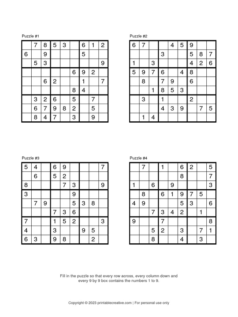 9x9 Sudoku Puzzle by Printablecreative | PDF