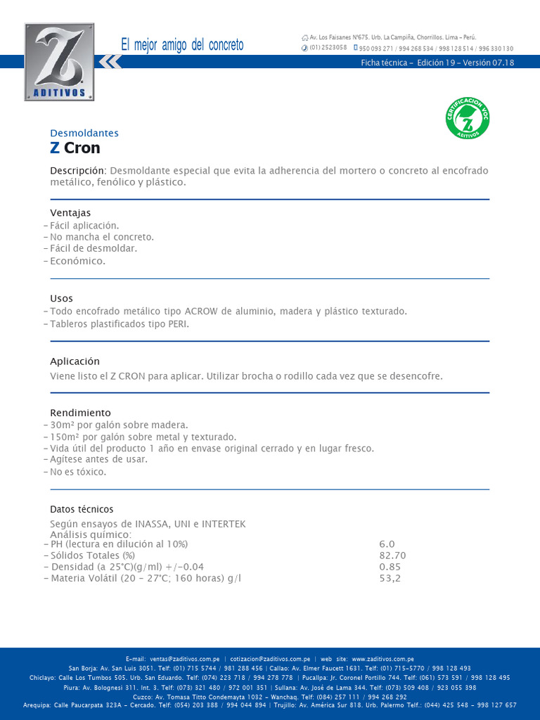 FT - Desmoldante Z Cron | PDF | Materiales | Ingeniería de Edificación