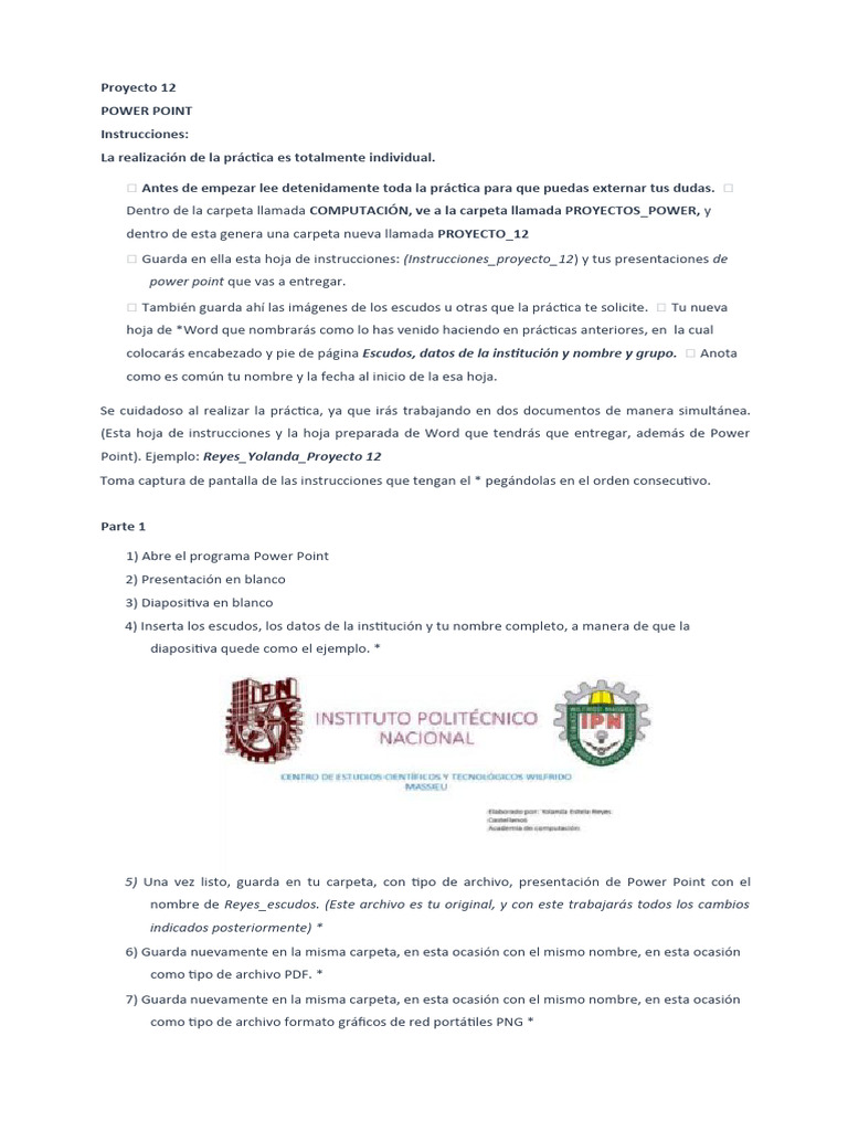 Instrucciones Proyecto 12 | PDF | Microsoft PowerPoint | Archivo de ...