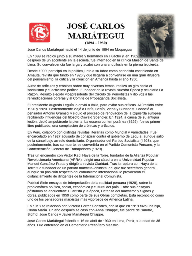 BIOGRAFÍA - José Carlos Mariátegui | PDF