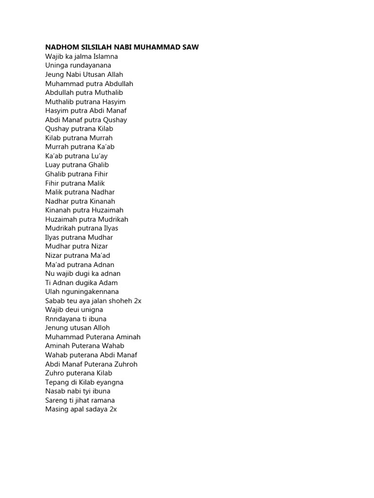 Nadhom Silsilah Nabi Muhammad Saw | PDF