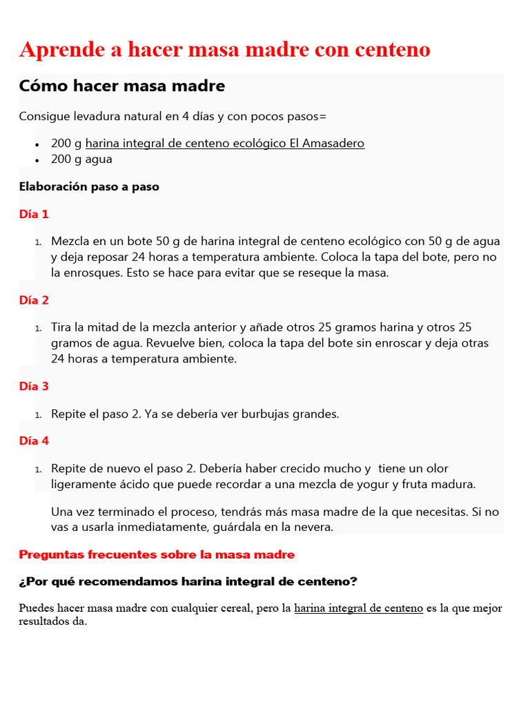 Aprende Hacer Masa Madre Con Centeno | PDF