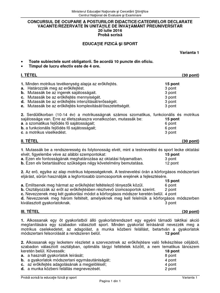 Tit 027 Ed Fizica P 2016 Var 01 LMA | PDF