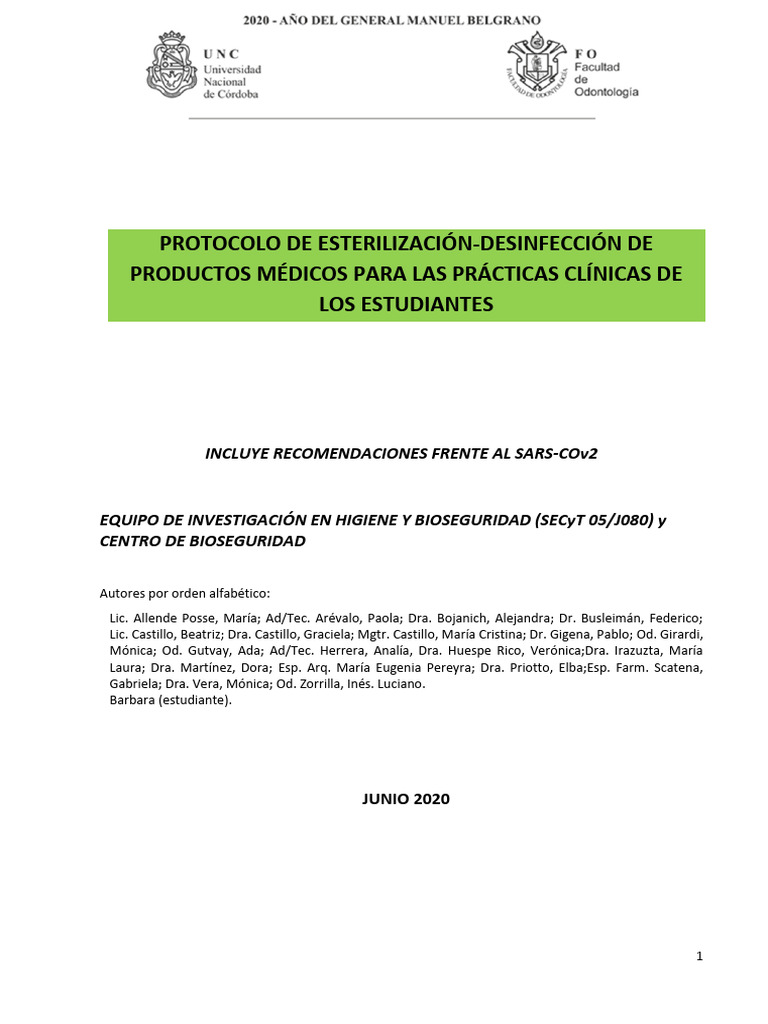 Protocolo de Esterilizacion | PDF | Esterilización (Microbiología) | Dentadura postiza