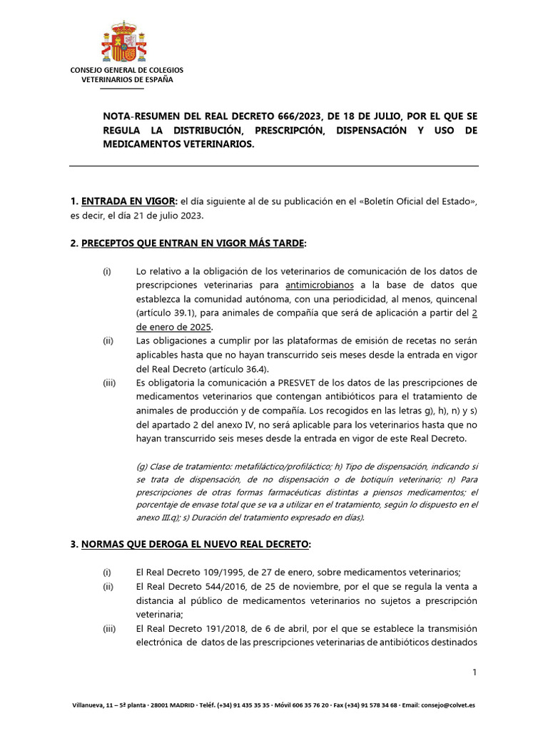 Nota-Resumen Sobre El RD 666-2023 Por El Que Se Regula La Distribución ...
