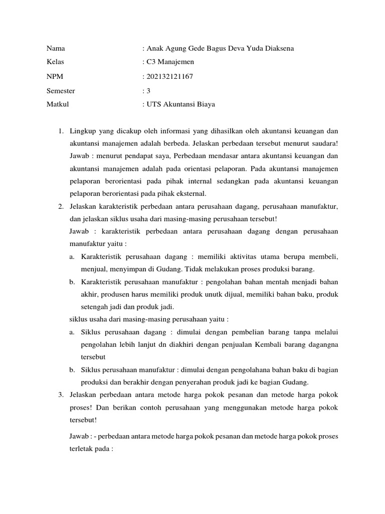 167 - Gede Bagus Deva - C3 - SMT 3 - AKUNTANSI BIAYAA | PDF