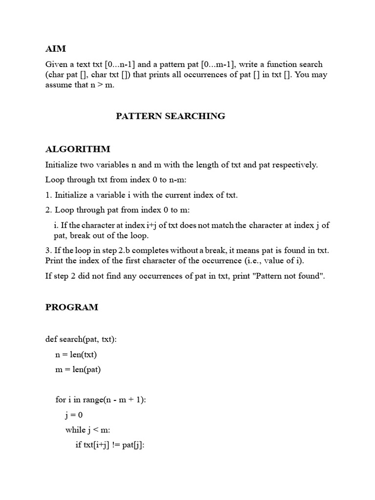 Pattern Searching Algorithm in Python | PDF
