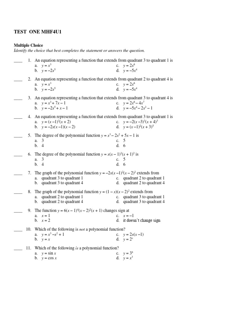 Mhf4u1 Unit One Test Generator | PDF Mhf4u1 Unit One Test Generator | PDF
