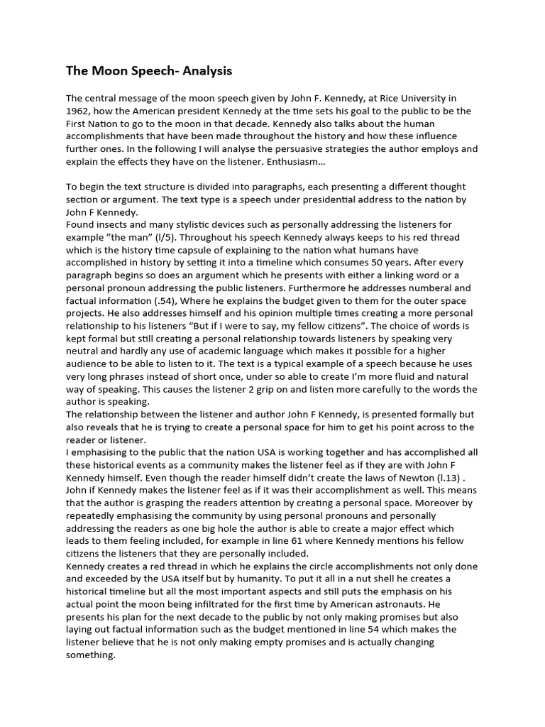 Kennedy's Moon Speech Analysis | PDF | Human Communication | Communication