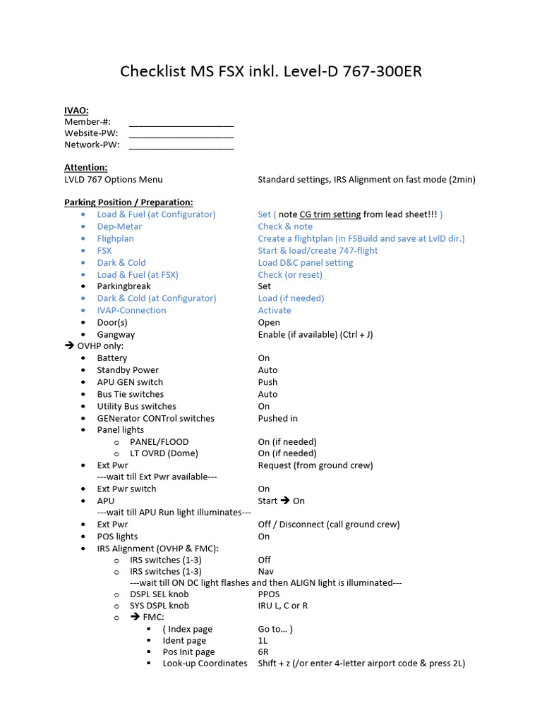 Checklist B767 Level-D | PDF