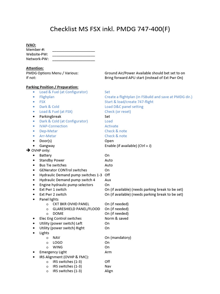 Checklist B747 PMDG | PDF